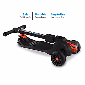 Hover-1 Ziggy Folding Kick Scooter for Kids (5+ Year Old) | Features Lean-to-Turn Axle, Solid PU Tires & Slim-Design, 110 LB Max Load Capacity, Safe, Black