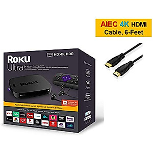 Roku Ultra Streaming Media Player 4K/HD/HDR | Premium JBL Headphones | Enhanced Voice Remote with TV Controls and Shortcuts | HDMI, Ethernet, and Micro SD Ports | 4K HDMI Cable Bundle