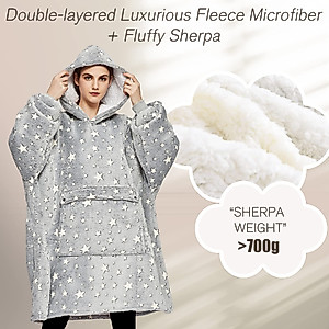 Lzzidou Oversized Blanket Hoodie for Women, Two Layers Cozy Flannel Sherpa Wearable Blanket Sweatshirt Adult