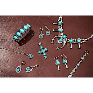 American West Jewelry Sterling Silver Women’s Drop & Dangle Earrings Leaf and Squash Blossom Design Blue/Green Turquoise Gemstone