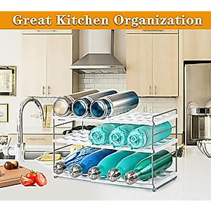 Water Bottle Organizer For Cabinet, Expandable Water Bottle Holder Rack, Adjustable Tumbler Storage For Kitchen Organization, 3 Tier Cup Organizer For Sports Flask Insulated Travel Mug Fridge, White