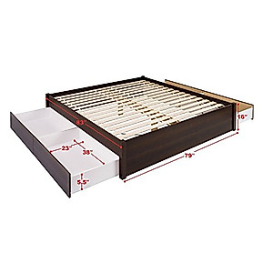 Prepac Select King 4 Post Platform Bed With 4 Drawers, 83" L x 79" W x 16" H, Espresso