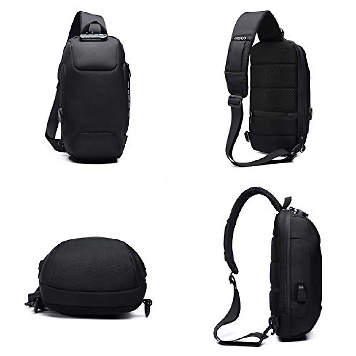 OZUKO Men Sling Backpack Nylon Water Resistant Shoulder Chest Crossbody Sling Bag with USB Charging Port Black (Camouflage)