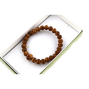 京都あさひ屋 Japanese Cedar Yakusugi Wood Heart Sutra carve Beads Bracelet Juzu dhyana Zen Kyoto rare Handmade for Men Women Gift Elastic Mala UDA108 (7.5-8.0mm)