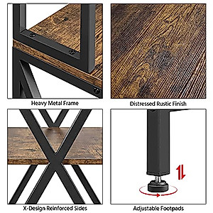 Yaheetech Kitchen Bakers Rack with Storage, 5-Tier Microwave Oven Stand Shelf Coffee Bar, Freestanding Utility Kitchen Storage Rack with X Designed Metal Support, 35.5 x 16 x 65 inches, Rustic Brown