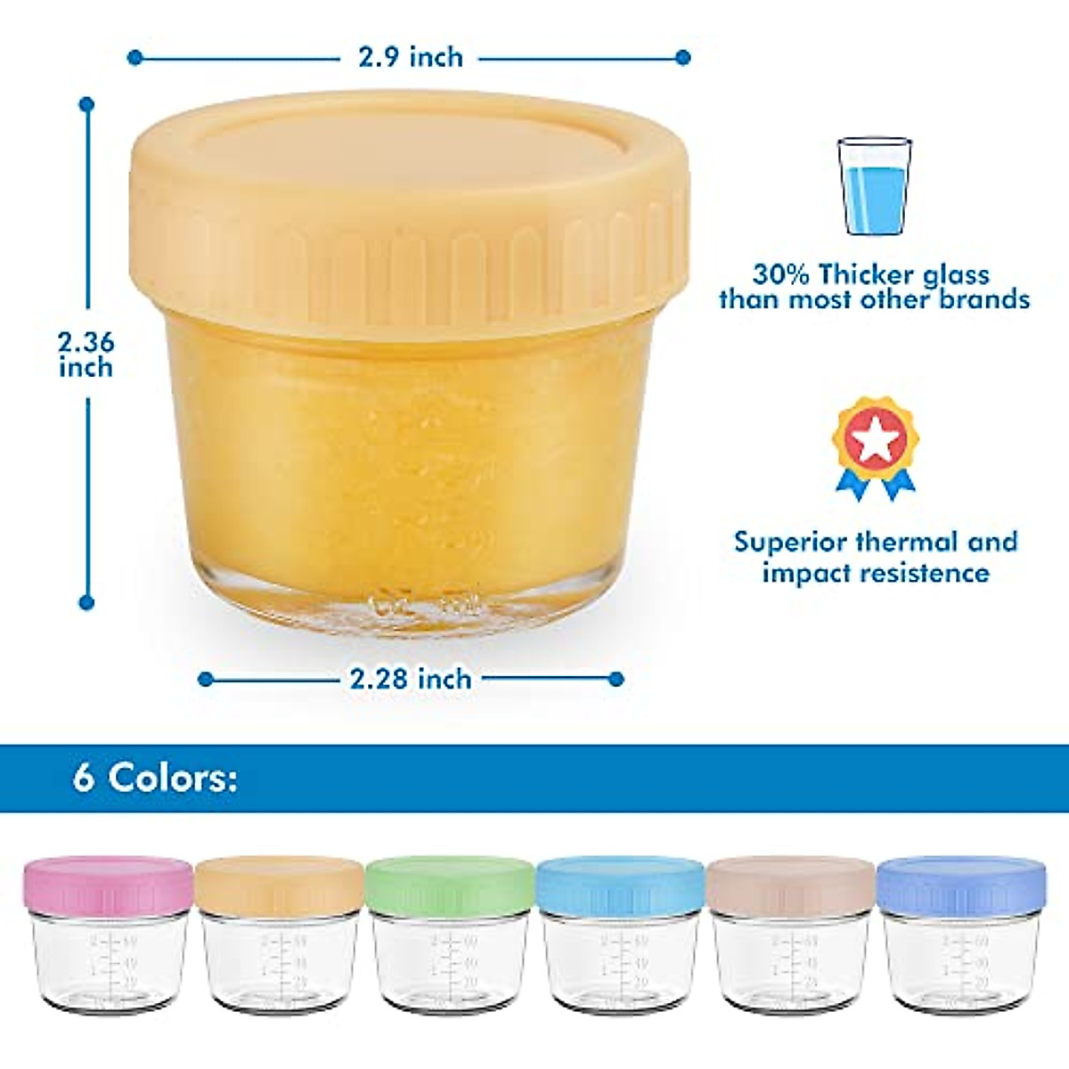 WILLDAN 24-Pack Glass Baby Food Storage Containers - 4 oz Baby Food Storage Jars with Lids, Baby Food Maker, Microwave, Dishwasher & Freezer Safe