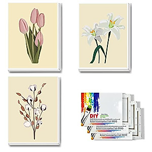SANWEITU Paint by Number for Adults-Paint by Numbers for kids Adults Beginner, 3 Packs Flower Paint by Number for Adults Framed Canvas for Home Decor 12 × 16 inch