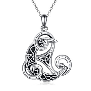 URONE Celtic Knot Necklace 925 Sterling Silver Viking Triskelion Necklace Celtic Moon Necklace Triskele Pendant Celtic Jewelry Gifts for Women (Triskelion 2)