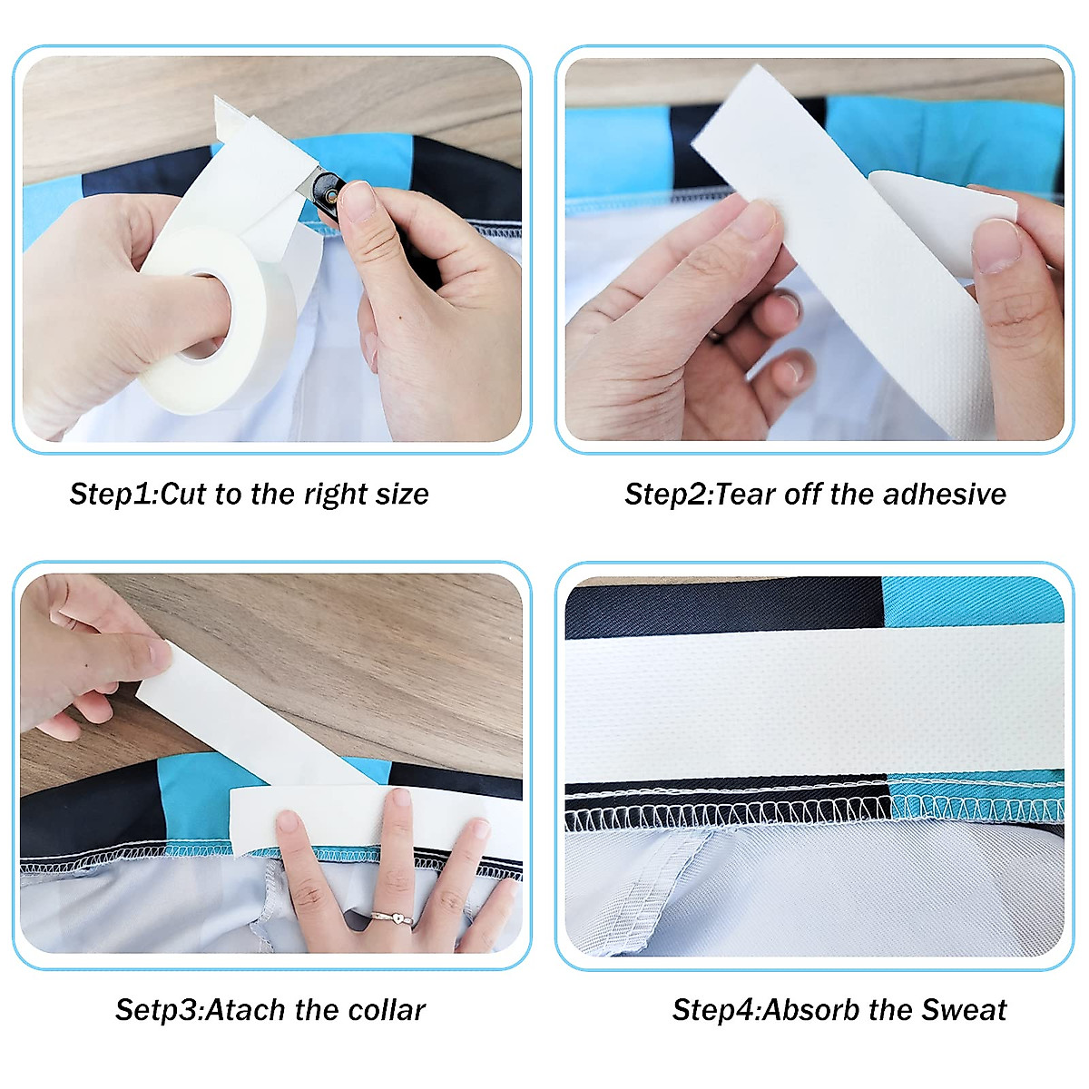 4 Roll Disposable Collar Protector Sweat Pads, Self-Adhesive Neck Liner Pads Comfortable Shirt Collar Protector Sweat Pads Collar Protector Hat Sweat Liner Against Sweat Stains