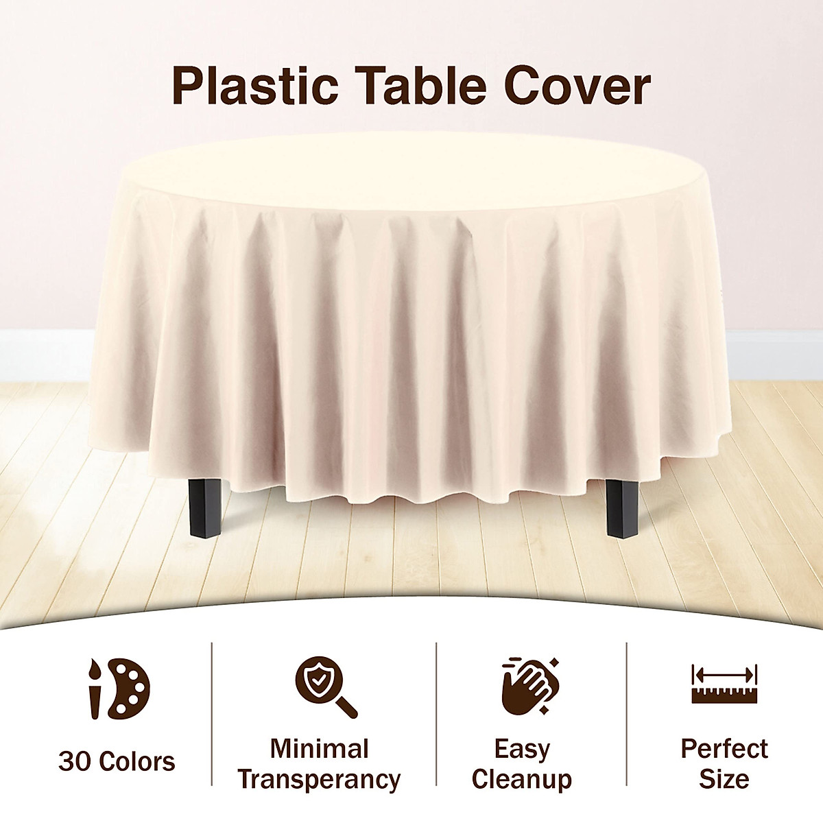 Exquisite 4-Pack Ivory Plastic Table Cloth - 84-Inch Round Disposable Tablecloth for Parties - Round Tablecloth - Disposable Table Cloths for Parties - Plastic Table Cover for Picnics