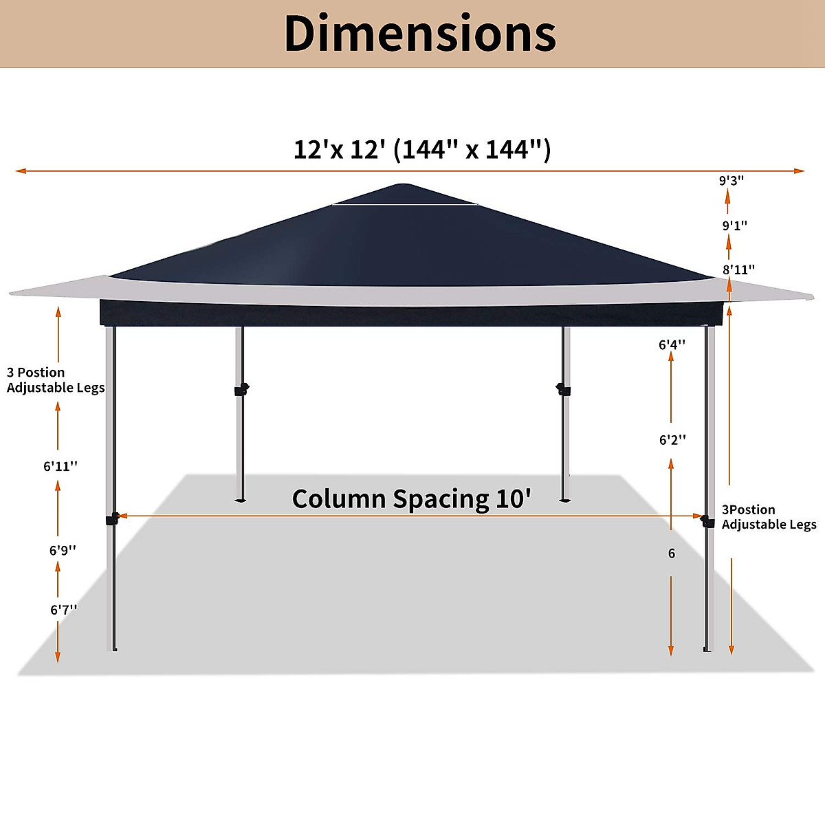 Generies Outdoor Gazebo Pop-up Canopy Tent Extra 12 x 12 Shade with Durable Frame, 4 Sand Bags, Wheeled Bag - Easy Set-up and Folding Commercial Instant Canopy to Garden (Navy Blue)…