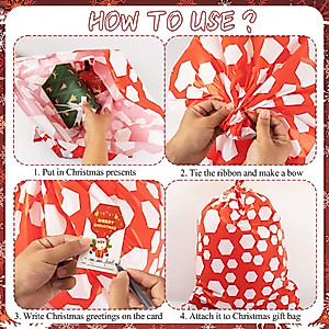 Large Christmas Gift Bag for Christmas Presents- 6Pcs Jumbo Plastic Christmas Red and White Gift Bags with Gift Tags and Ribbon for Christmas Big Gift Wrapping Holiday Goody Bag Party Favor Supplies