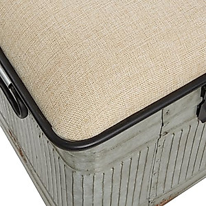 Deco 79 Metal Room Storage Bench Galvanized Entryway Bench with Cream Burlap Top, Bench 50" x 16" x 18", Gray
