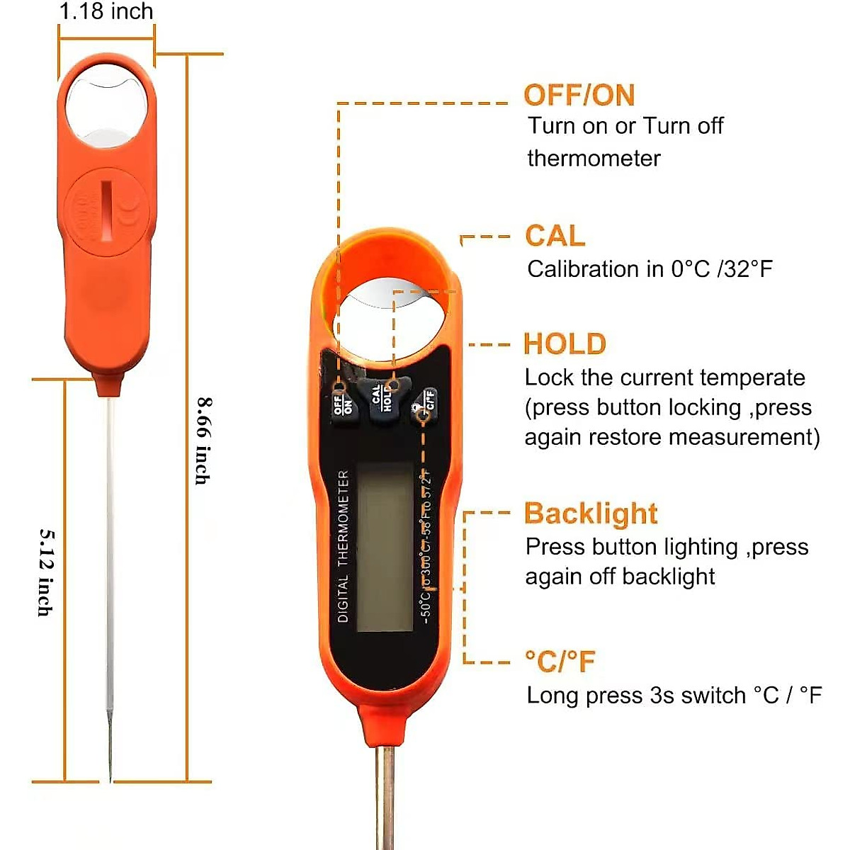 Digital Meat Thermometer,Waterproof Instant Read Food Thermometer for Cooking and Backing,with Backlit and Magnet for Meat, BBQ, Candy