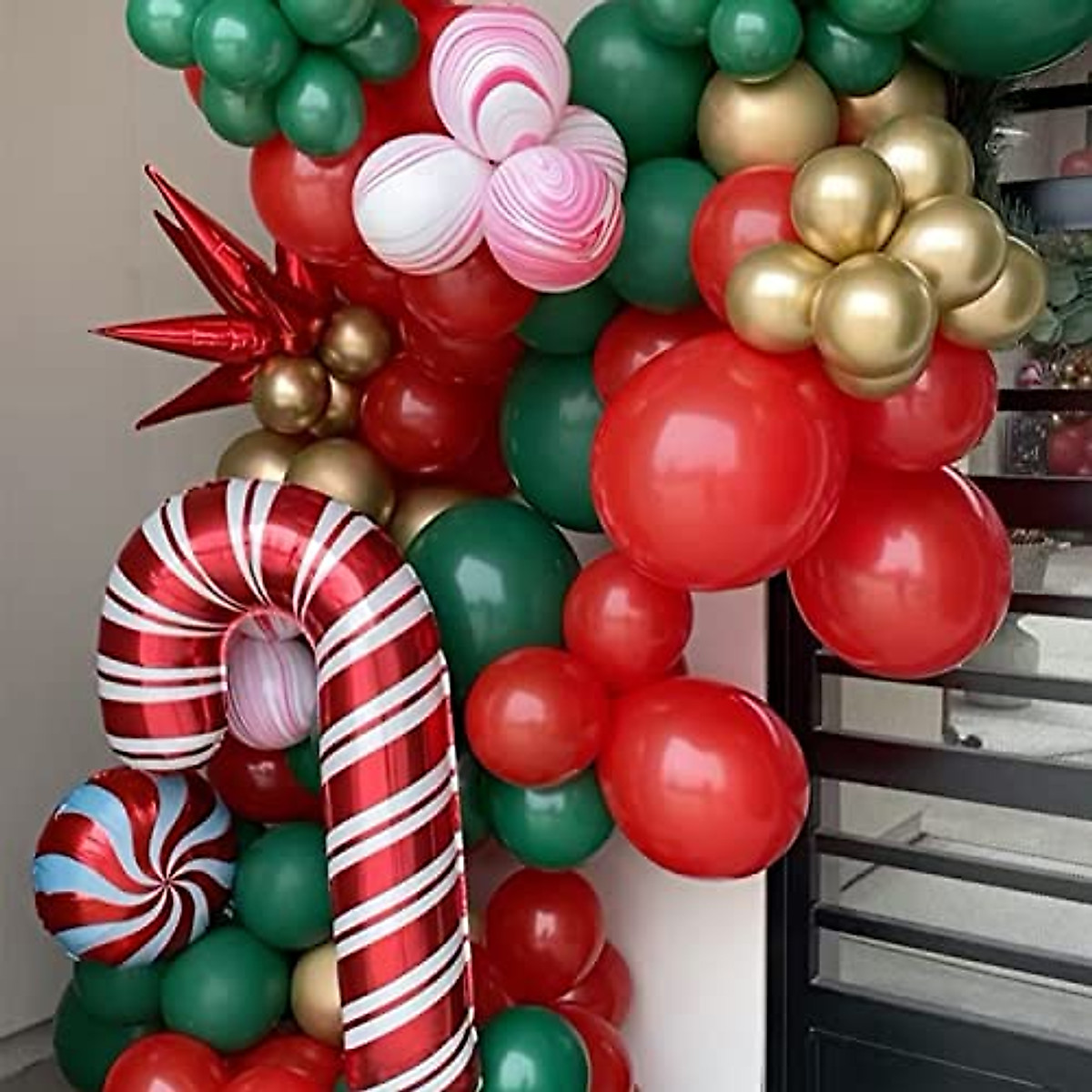 Beliueyes Christmas Balloon Garland Arch Kit 153pcs Doubled Stuffed Red Green Gold Balloons Party Decorations for Xmas Snow Kids Birthday New Year Decor