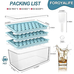 Ice Cube Tray, 3 Packs Round Ice Cube Trays for Freezer, Easy-Release 1 IN X 111 Pcs Ice Ball Maker Mold with Removable Lid and Bin Making Ice Balls for Tea Coffee Cocktail Whiskey (Blue)