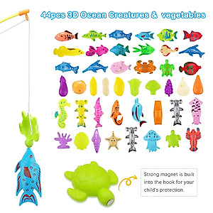DC-BEAUTIFUL 51 Piece Fishing Toy Baby Bath Toy Magnetic Net Fishing Game Fishing Learning Education Play Set Outdoor Fun Best Gift for Children Fishing Game for Kids Party Favors