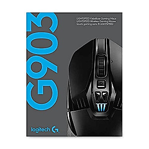 Logitech G903 Lightspeed Wireless Gaming Mouse, Hero 16K Sensor, 16000 DPI, RGB, Lightweight, Programmable Buttons, 140-Hour Battery Life, Rechargeable, Ambidextrous, PC/Mac, Black