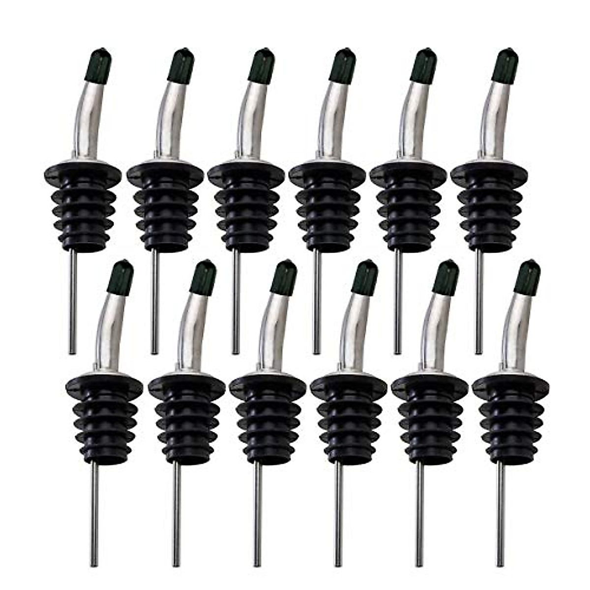 Bartender Gear Stainless Steel Pour Spouts Medium Free Flow Classic Pourers with Dust Cap Covers [pack of 12]