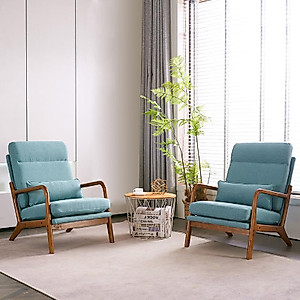 High Back Accent Chairs for Living Room Arm Chair Mid-Century Modern Chair w/ Pillow,Single Lounge Armchair Comfy Reading Chair for Bedroom,Apartment,Dorm, Office,Supports 330 Lbs,Easy Assembly,Teal
