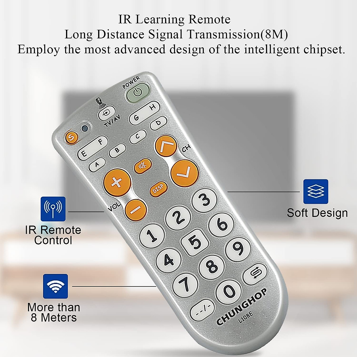 Remote Control Combinational Universal Learning Controller Chunghop L108E for TV/SAT/DVD/CBL/DVB-T/AUX Big Button