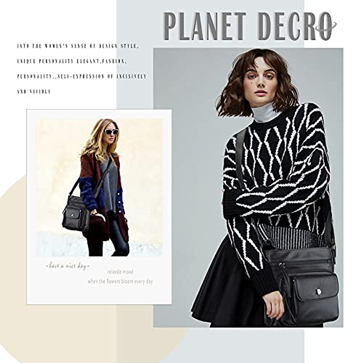 PLANET DECOR Women Large Crossbody Purse Capacity PU Shoulder Bag with Mulit-Pockets Zipper Backpack for Women (2101-black)