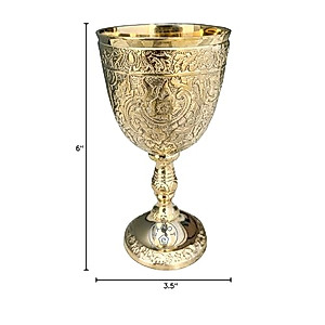 EXNOT Brass Vintage Chalice Goblet | 1x Royal Wine Cups of King Arthur - Renaissance Medieval Gifts for Communion, Christmas Pack of 1pc Royal Chalice Catholic Church, Baptism, Confirmation, Holy.