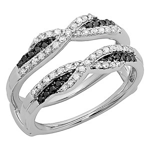 Dazzlingrock Collection 0.50 Carat (Cttw) 14K Black & White Diamond Wedding Guard Double Band 1/2 CT, White Gold, Size 7.5