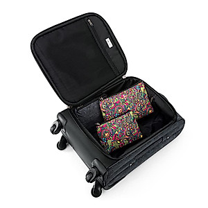 Sakroots On the Go 4 Piece Travel Bundle, Includes 21" Rolling Suitcase, Packable Large Tote, Medium & Small Pouches, Black Spirit Desert