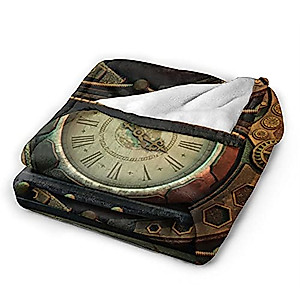 Gaseekry Blanket Clock Graphics Steampunk Fleece Flannel Throw Blankets for Couch Bed Sofa Car,Cozy Soft Blanket Throw Queen King Full Size for Kids Women Adults 80"X60"