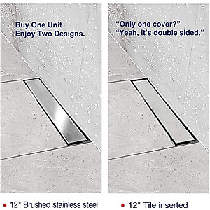 Neodrain 12-Inch Linear Shower Drain with 2-in-1 Flat & Tile Insert Cover, Brushed 304 Stainless Steel Rectangle Shower Floor Drain,Floor Shower Drain with Hair Strainer