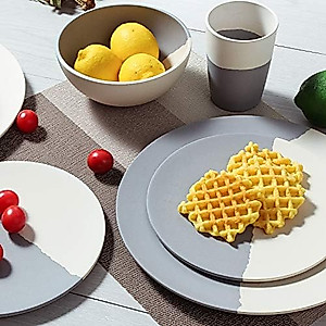 MORGIANA 8 pcs Bamboo Dinnerware Set Reusable Plates Bowls Sets, Camping Picnic Dishes Tableware Set for 2 (Gray & White)