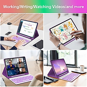 iPad Air 5th 2022/Air 4th 2020 Generation Case with Keyboard 10.9 Inch, 7 Colors Backlit- Detachable Bluetooth Keyboard- Slim Folio Stand with Pencil Holder for Pro 11 Inch 4th/3rd/2nd/1st Gen, Purple