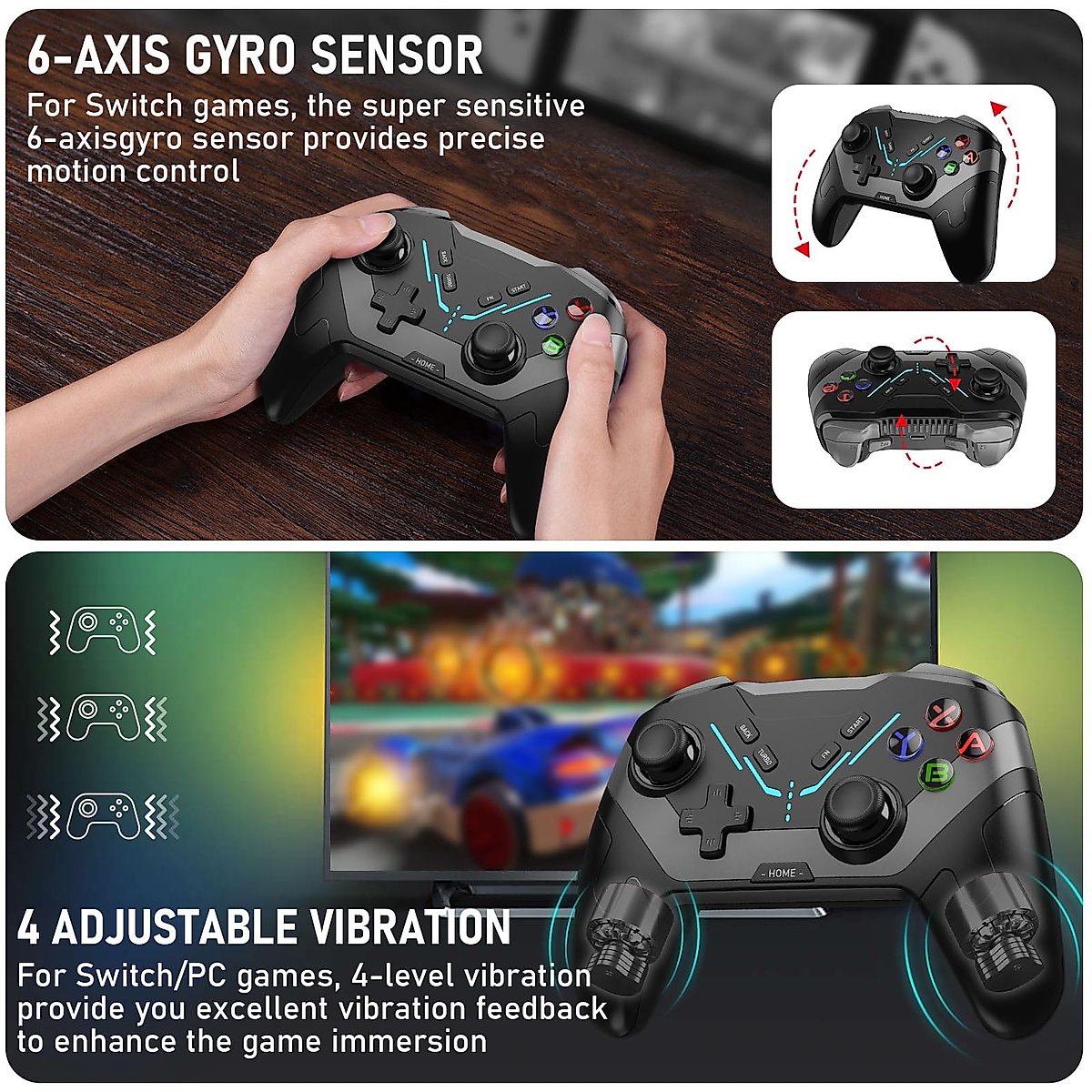 Diswoe Wireless Controller for Switch/Lite/OLED, Controller with a Mouse Touch Feeling on Back Buttons, Pro Controller with Wake-up,Programmable, Turbo Function