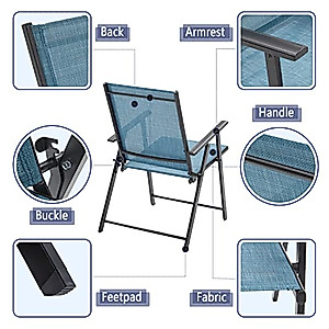 VICLLAX Patio Folding Chairs Set of 2, Outdoor Portable Dining Chairs for Lawn Garden Deck Backyard Porch, Turquoise Blue