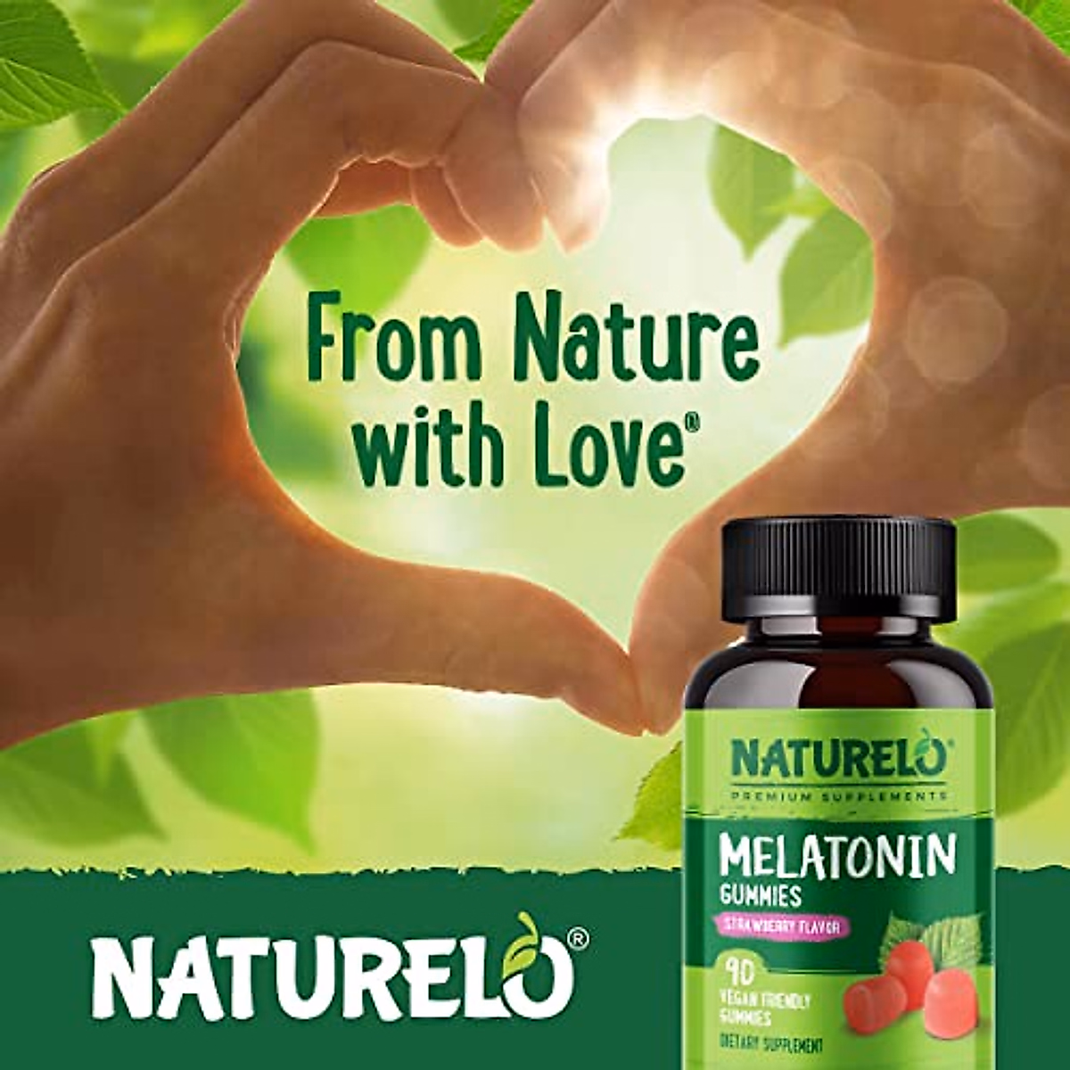 NATURELO Melatonin Gummies – Non-GMO, Gluten-Free, Soy Free - Strawberry Flavor - Gentle Sleep Supplement - 90 Vegetarian Gummies