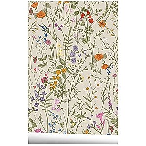 Self Adhesive Colorful Floral Drawer Liner Contact Paper Shelf Liner Decorative Peel and Stick Floral Wallpaper forWalls Furniture Cabinets Table Decal 17.7X117 Inches