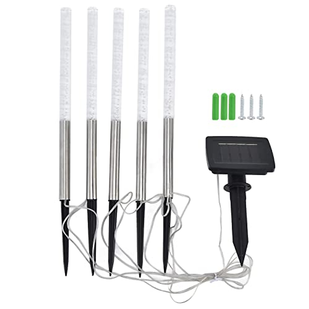 Garosa Solar Outdoor Lights 1 to 5 Solar Powered Reed LED Bubble Solar Tube Stake Lights Lamp Lawn Lights Acrylic Crystal Rod IP65 Waterproof for Garden Yard Patio Walkway Decorative White Light