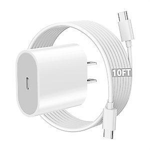 iPad Pro Charger, 20W USB C Charger with 10ft USB C to C Charging Cable for iPad Pro 13/12.9/11 inch, iPad Air 13/11 inch 5/4th Generation, iPad 10, iPad Mini 6