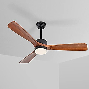 VACILL 52 inch Wood Ceiling Fans with Lights and Remote 120V,DC Motor,Indoor Outdoor Noiseless Reversible Ceiling Fan,6 Speed Levels,LED Dimmable,Color Mahogany