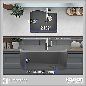 Karran QU-671 Undermount Quartz Composite 24 in. Single Bowl Kitchen Sink in Black
