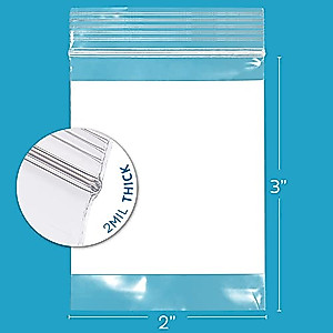 2Mil Small Plastic Bags 2 x 3 inches, 500 Pack Zip Bags, Write on White Block, Reclosable Zipper Small Plastic Storage Baggies GPI Brand, for Daily Vitamin, Pill, Jewelry, Candy