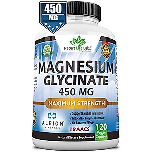 Magnesium Glycinate 450 MG Albion Minerals TRAACS Maximum Bioavailability Chelate No Laxative Effect Vegan Helps Function of Muscles, Bones, Heart Non-GMO