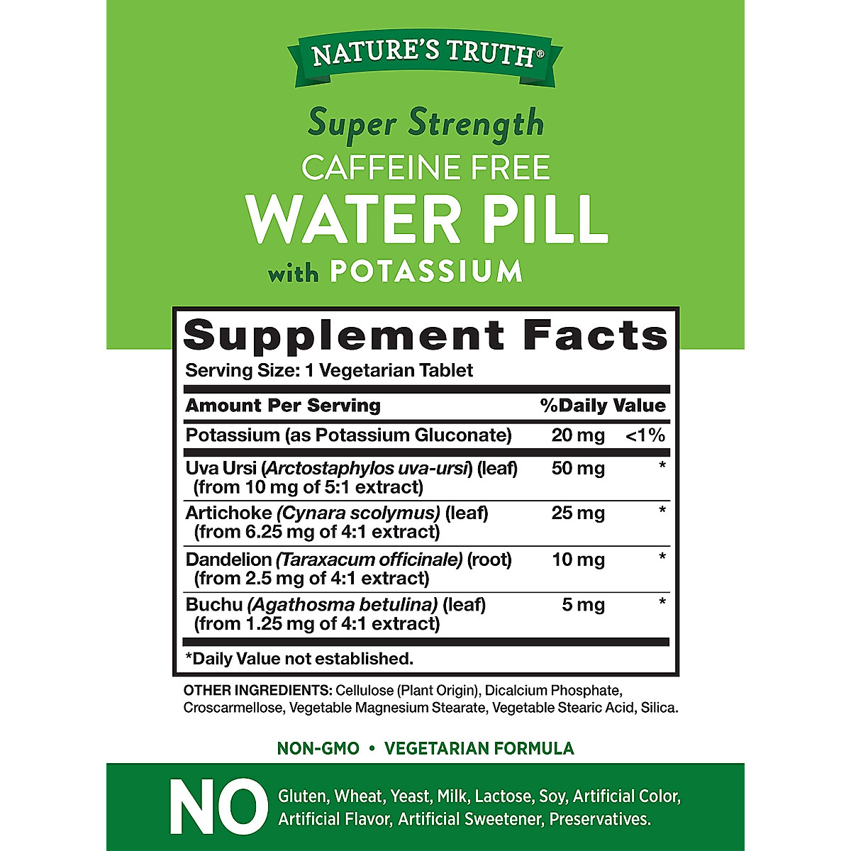 Nature's Truth Super Strength Water Pill with Potassium | 90 Count | Caffeine Free | Vegetarian, Non-GMO, Gluten Free