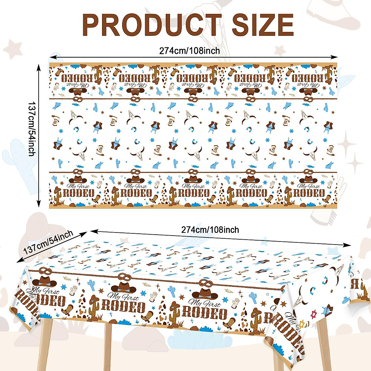 gisgfim 3 Pcs My First Rodeo Birthday Party Supplies Western First Rodeo Party Tablecloths Blue Cowboy 1st Rodeo Party Birthday Table Cover Decorations for Boy Baby Shower
