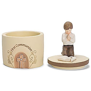 Dicksons First Communion Praying Boy Resin Stone 5 inch Keepsake Box