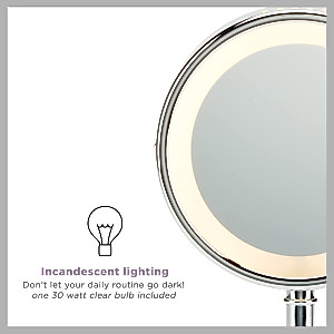 Conair Lighted Makeup Mirror with Magnification, Vanity Mirror, 1X/5X Magnifying Mirror, Double Sided Mirror, Corded in Polished Chrome