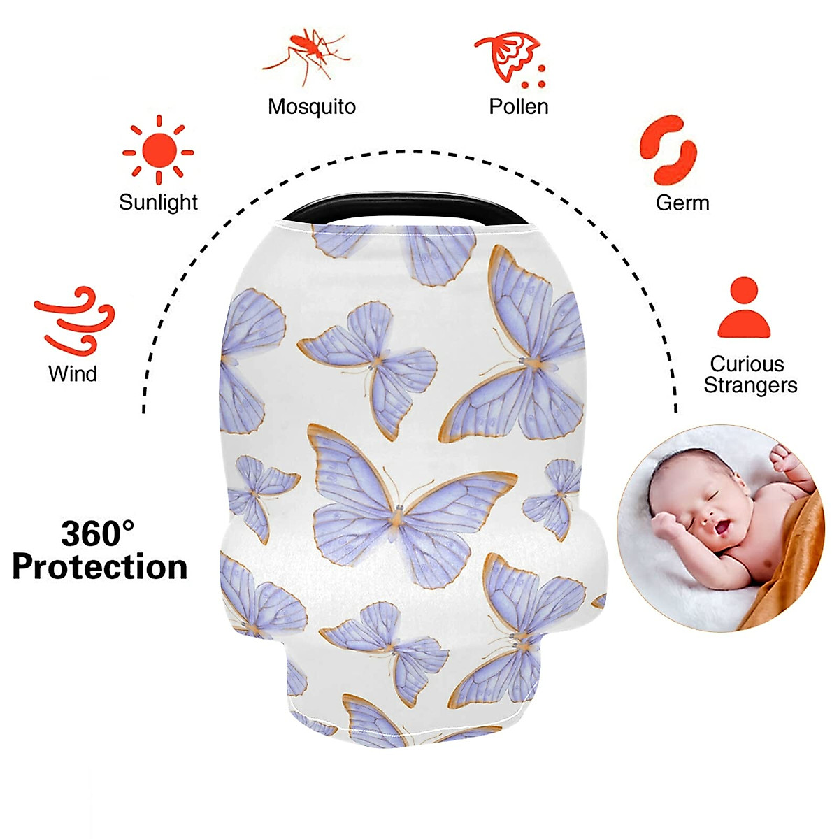 Nursing Cover Breastfeeding Scarf Purple Butterflies- Baby Car Seat Covers, Stroller Cover, Carseat Canopy(6te0j)