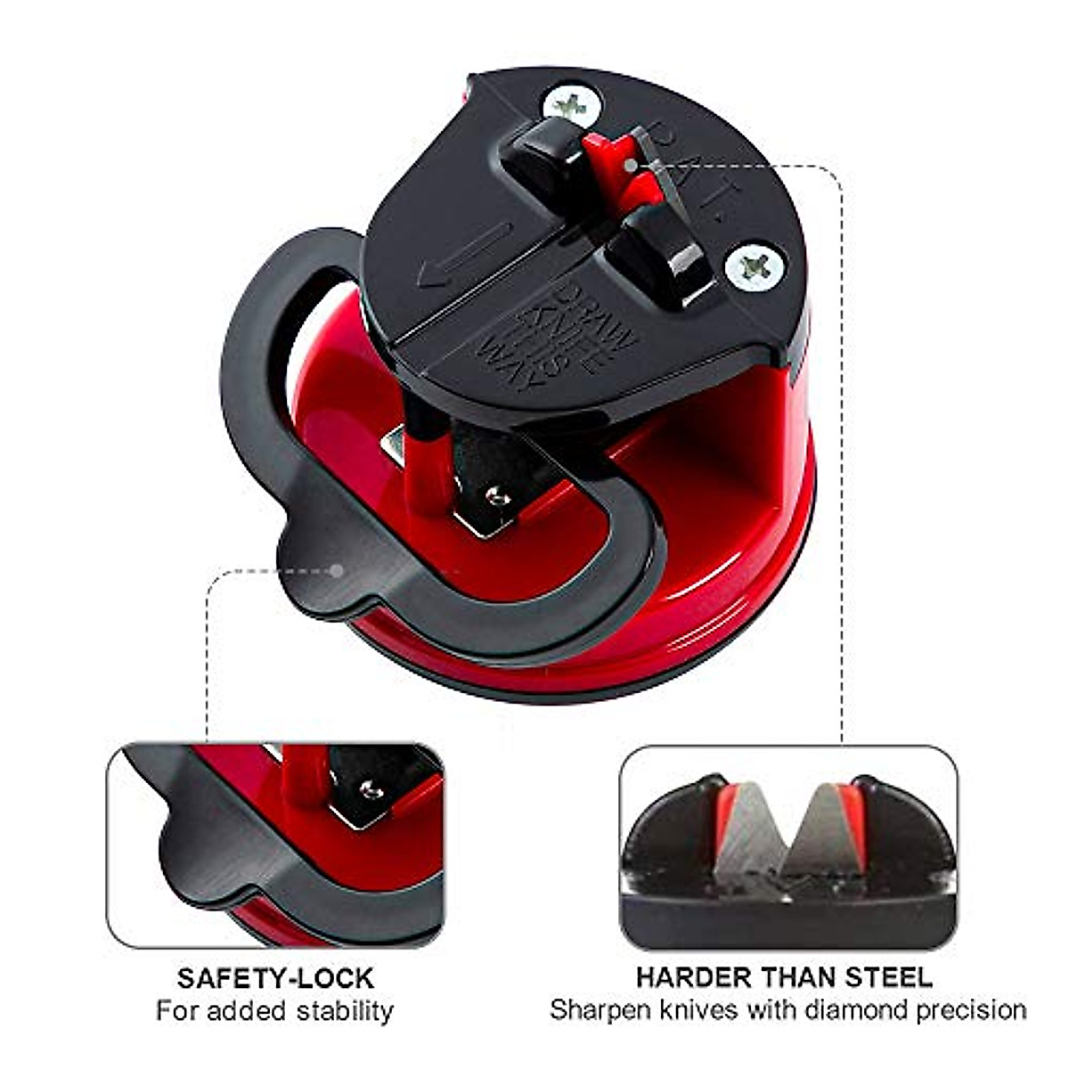 Knife Sharpeners, Mini Knife Sharpener with Suction Base, Pocket Knife Sharpeners Suitable for Most Blade Types, Small Knife Sharpener for Kitchen and Camping, Red