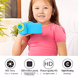 Jeanoko Kids Video Camera, Microphone Recording Bright Color Zoom Function Digital Camera 5 Control Buttons Wrist Belt for Birthday Gift for Children(Blue)